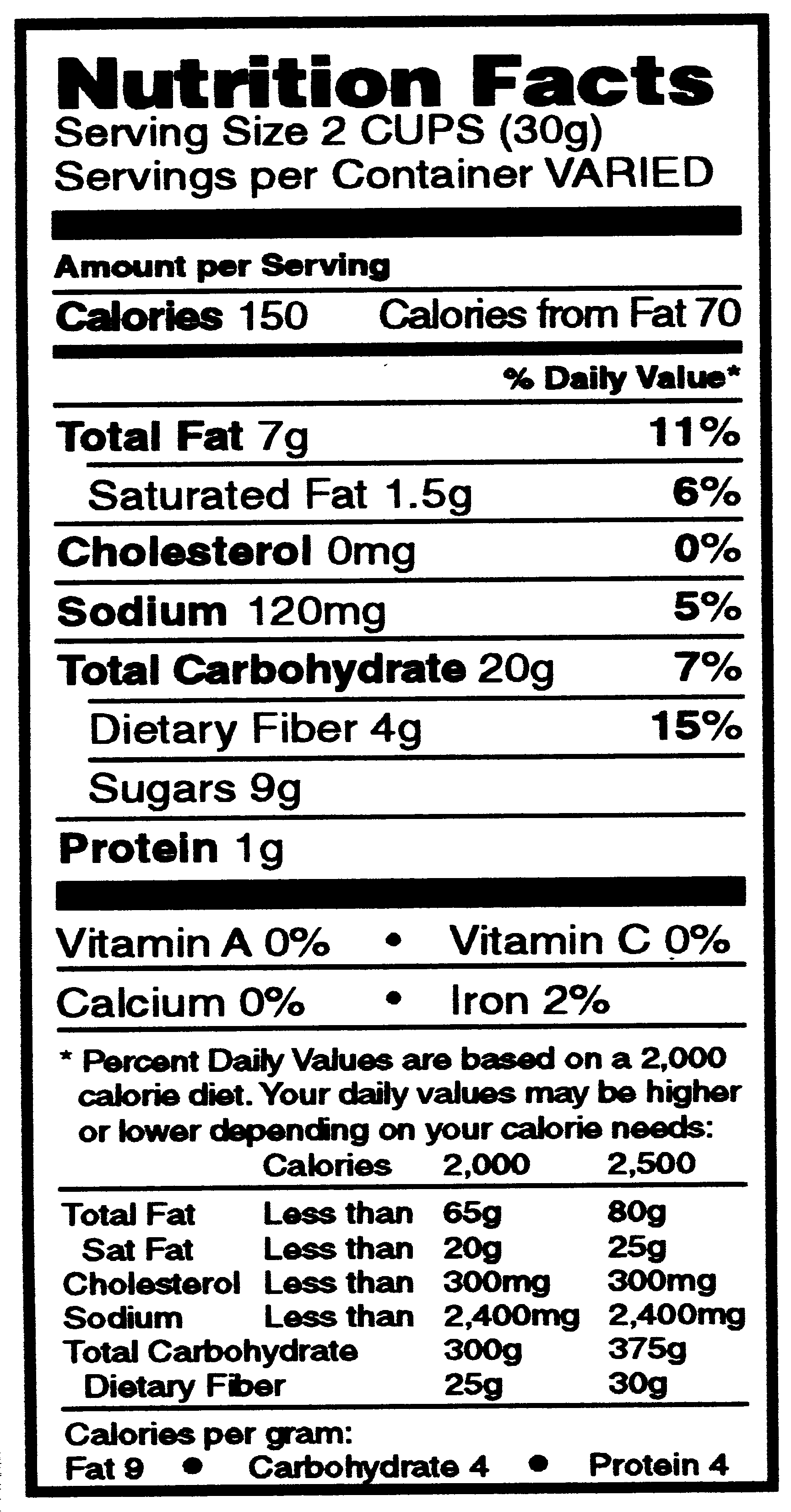 Nutritional Information Example